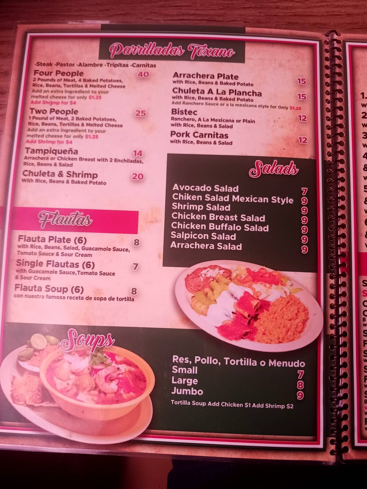 Menu at El Texano Mexican Restaurant, El Paso, Pendale Rd
