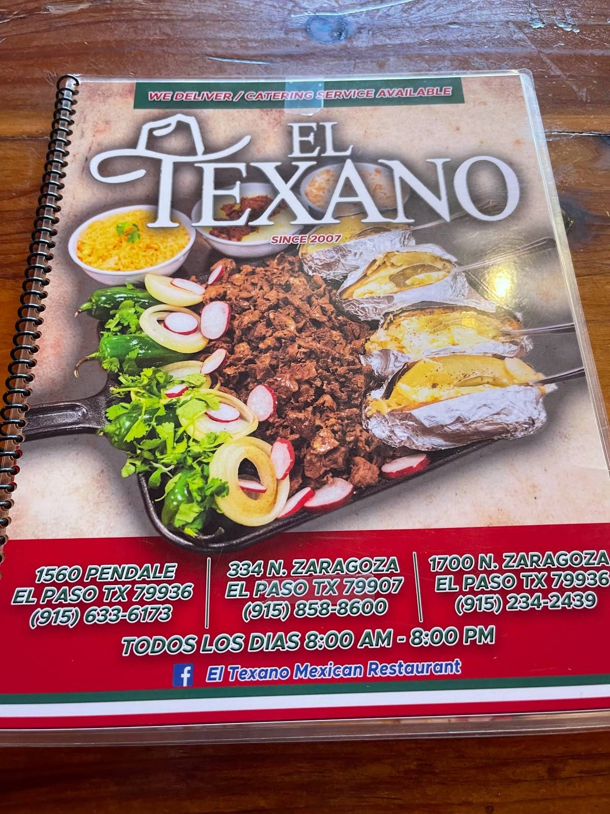 Menu at El Texano Mexican Restaurant, El Paso, Pendale Rd