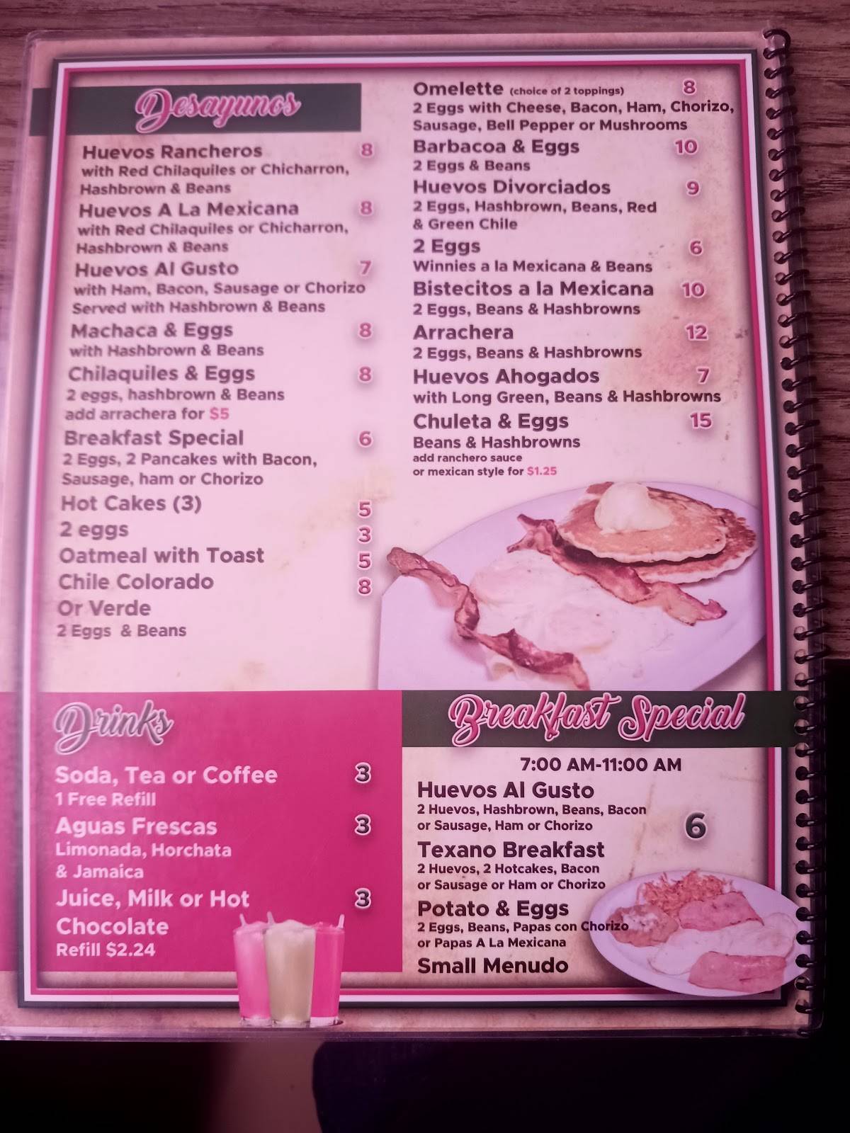 Menu at El Texano Mexican Restaurant, El Paso, Pendale Rd