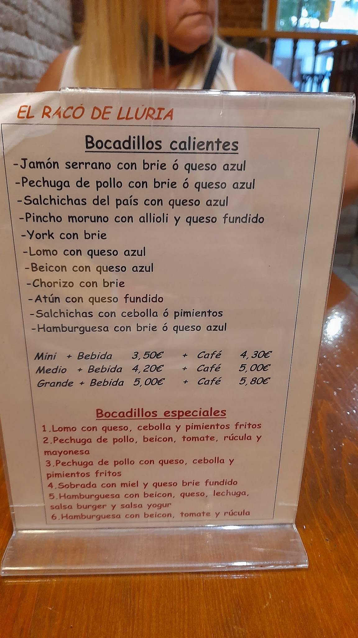 Carta de El Raco De Llúria Restaurant, Barcelona, Carrer de Roger de Llúria