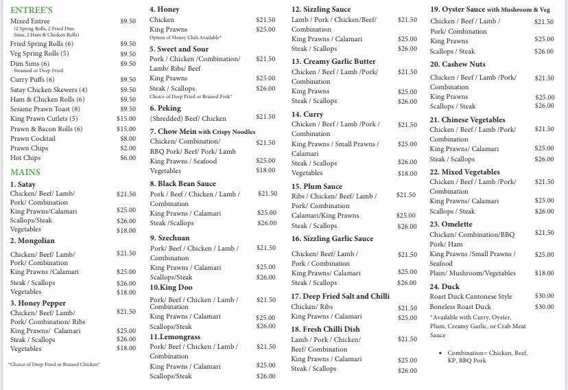 Menu at Emerald Chinese Restaurant, Woonona, 366 Princes Hwy