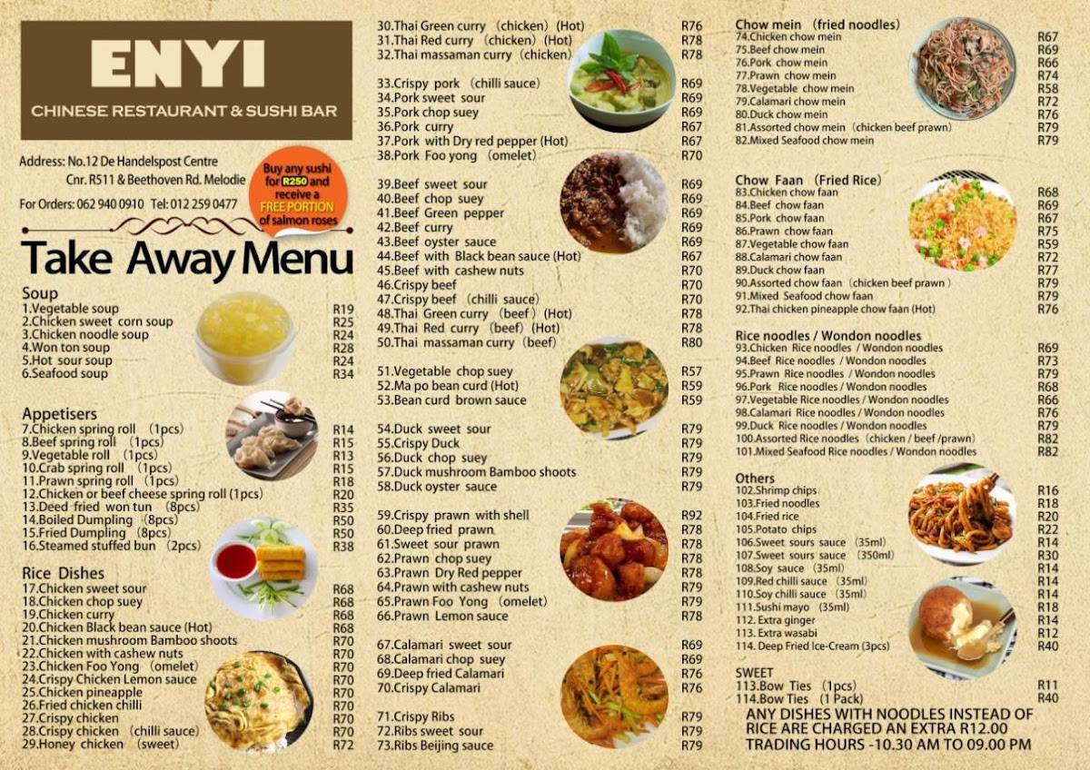 Menu at En'Yi Chinese Restaurant & Sushi Bar, Hartbeespoort