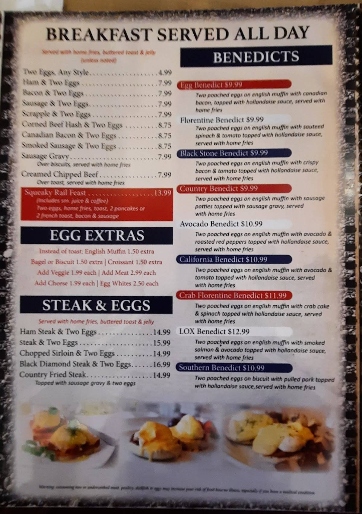 Menu at Squeaky Rail Diner restaurant, Enola, 505 N Enola Rd