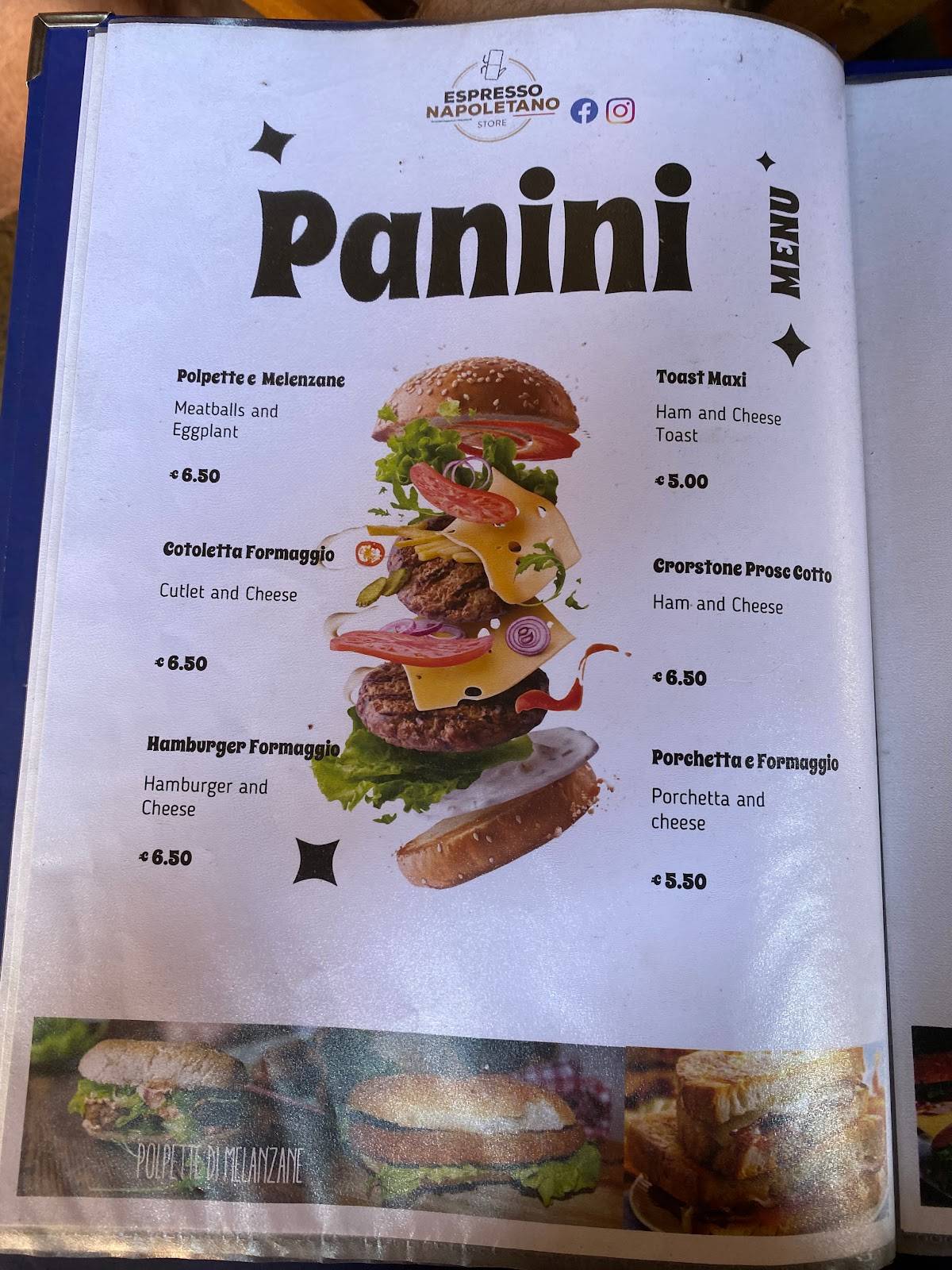 Menu au Espresso Napoletano SpaccaNapoli pub et bar, Naples