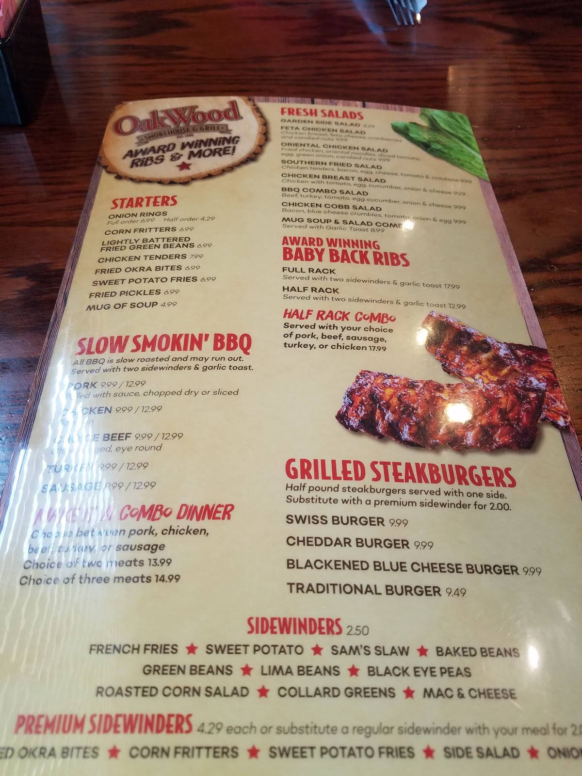 Menu at Oakwood Smokehouse & Grill BBQ, Eustis