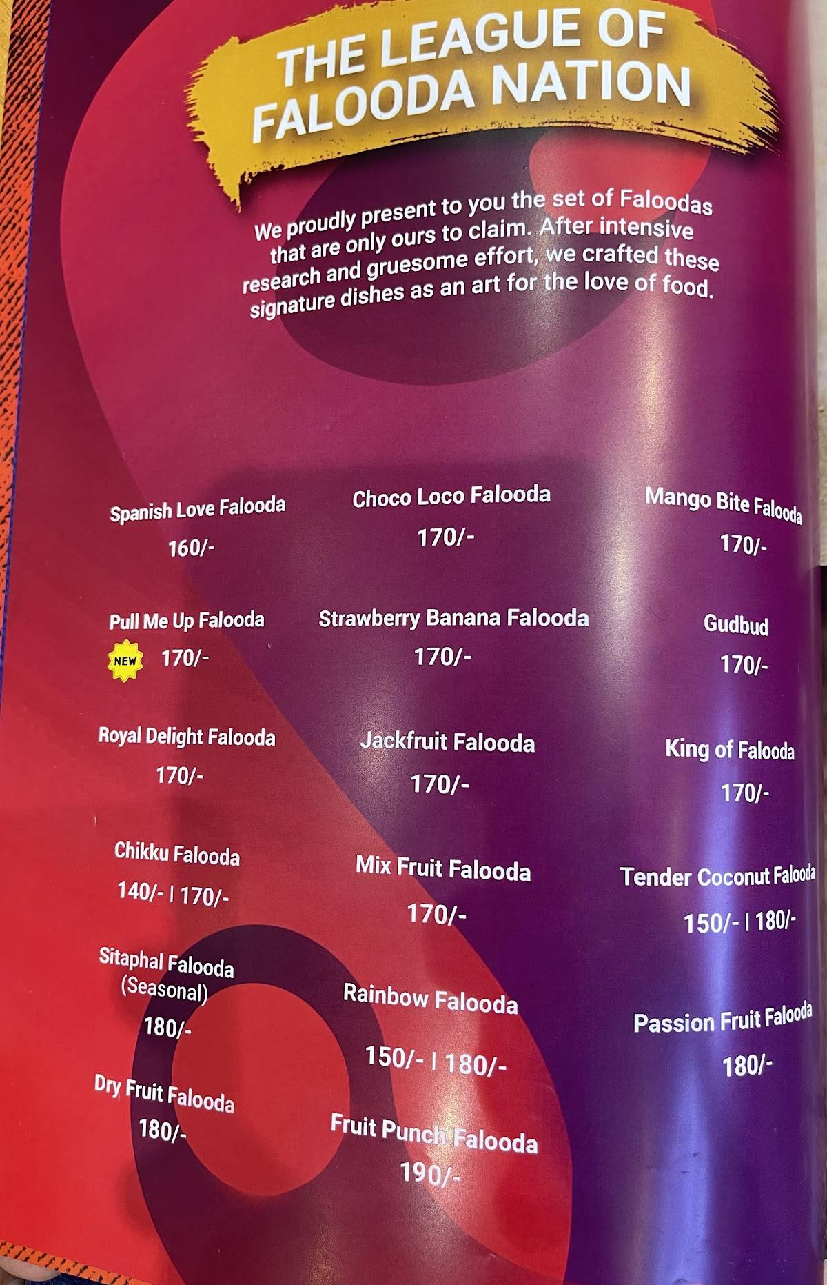 Menu at Falooda Nation Kannur, Kannur