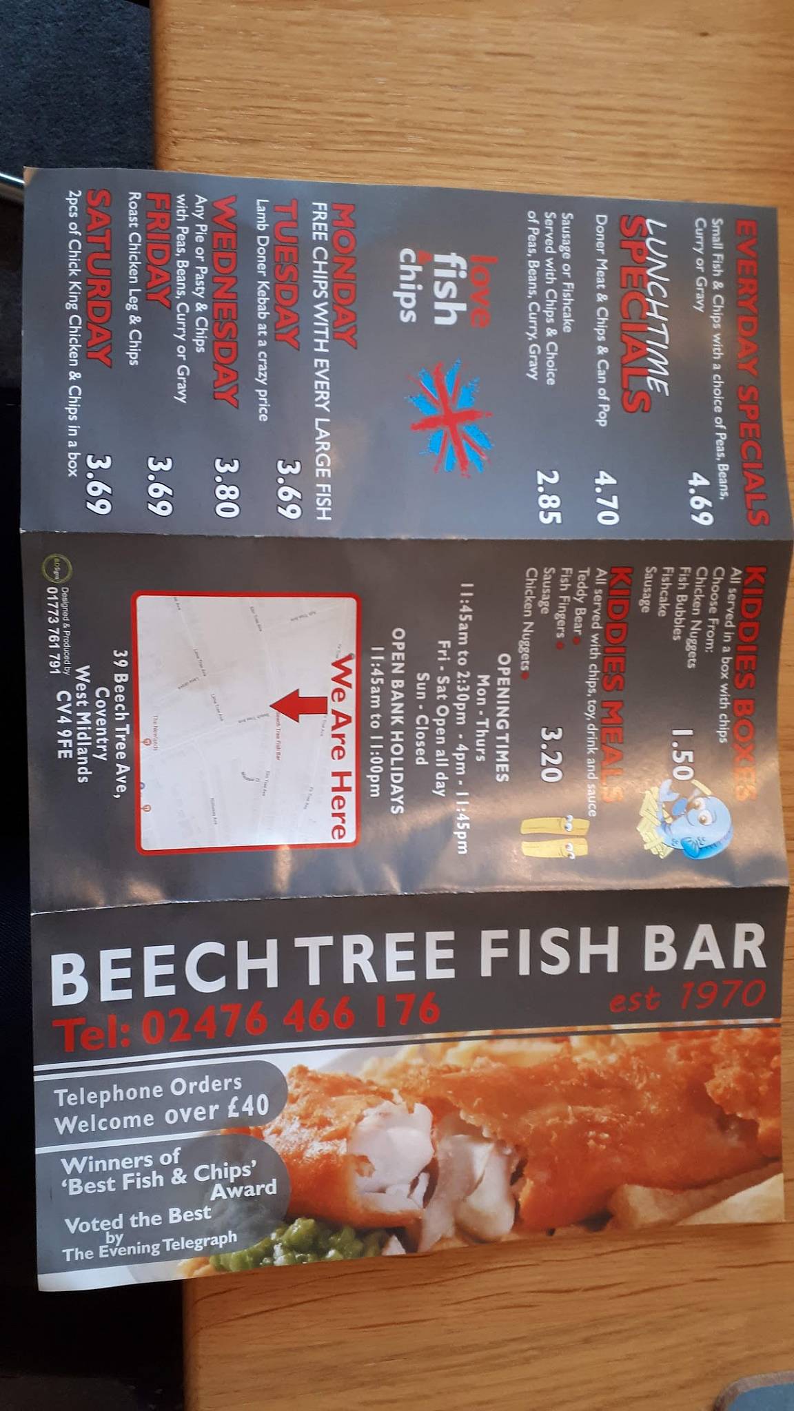Menu at Beech Tree Fish Bar, Coventry