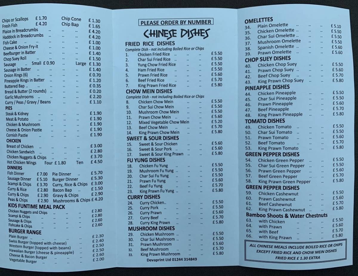 Menu at Broughton Fish Bar, Broughton