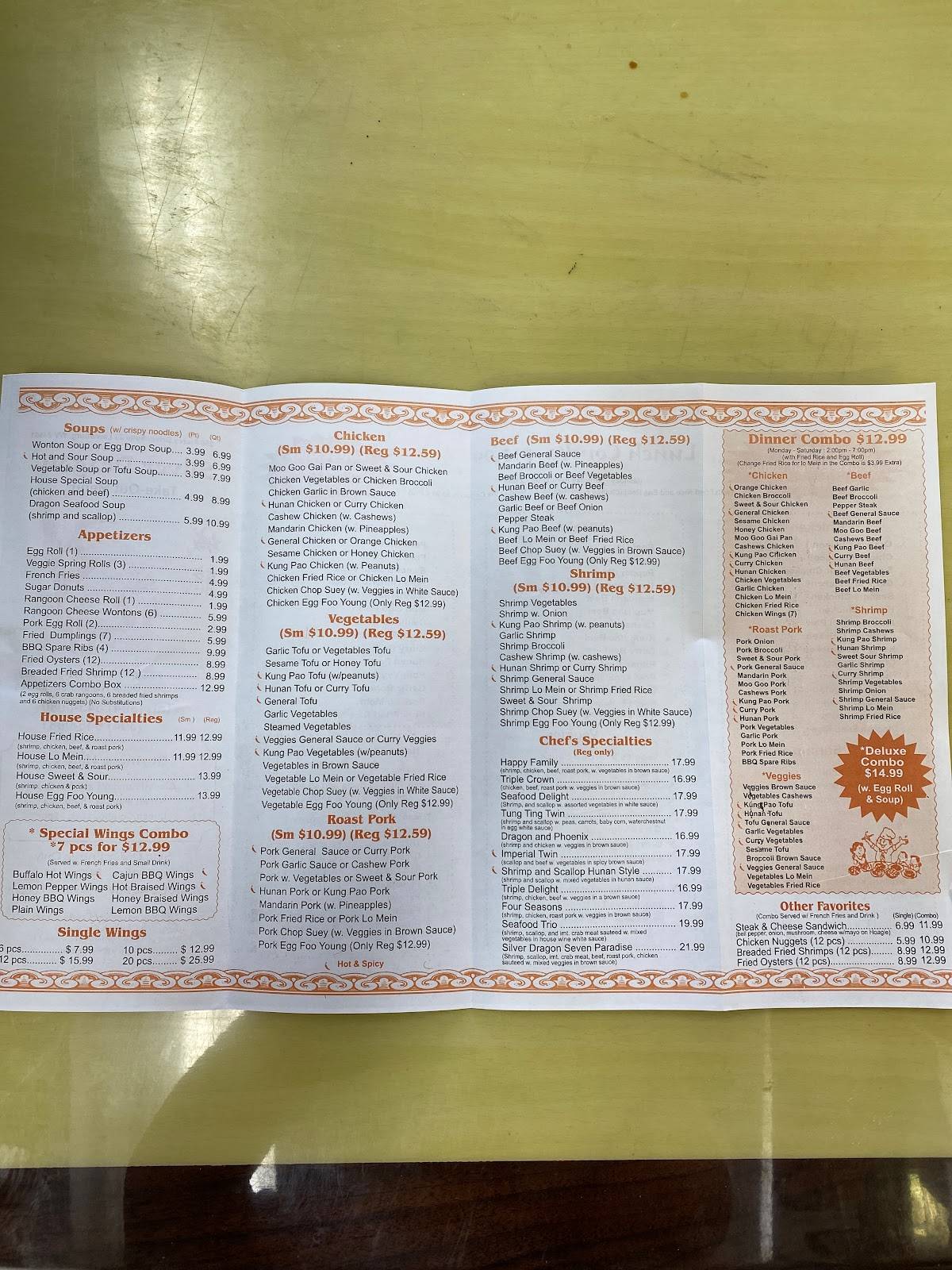 Menu at Silver Dragon fast food, Lewisburg