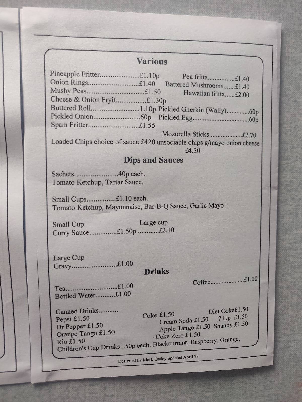 Menu at Terry's fast food, Ryde