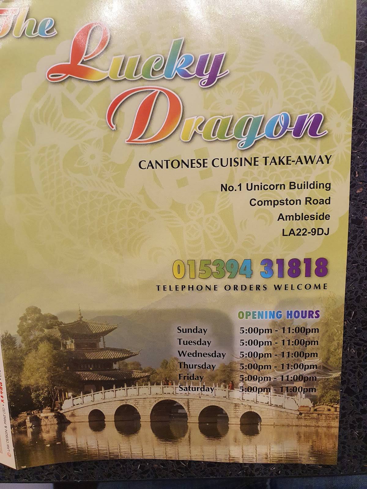 Menu at The Lucky Dragon fast food, Ambleside