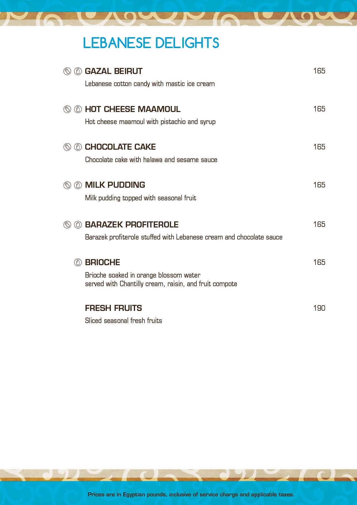 Menu at Fayruz Lebanese Restaurant, Cairo, Omar Ibn El-Khattab