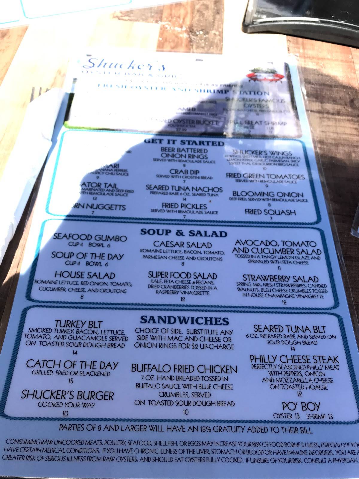 Menu at Shucker's Oyster Bar & Grill, Jacksonville, Wade's Pl