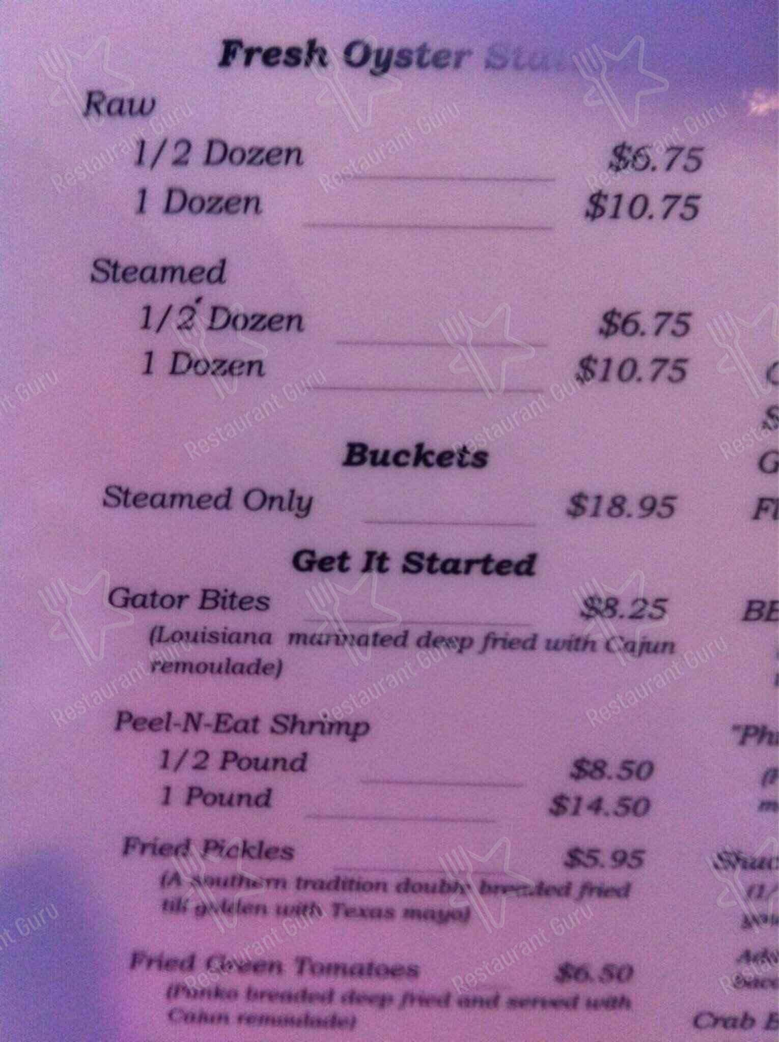 Menu at Shucker's Oyster Bar & Grill, Jacksonville, Wade's Pl