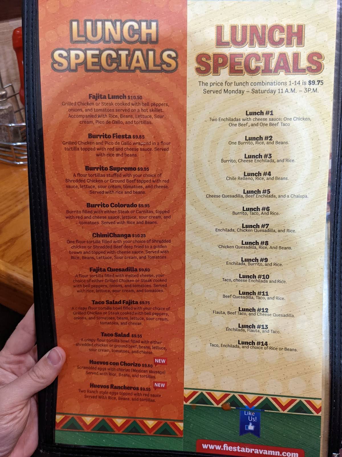 Menu at Fiesta Brava restaurant, Fergus Falls