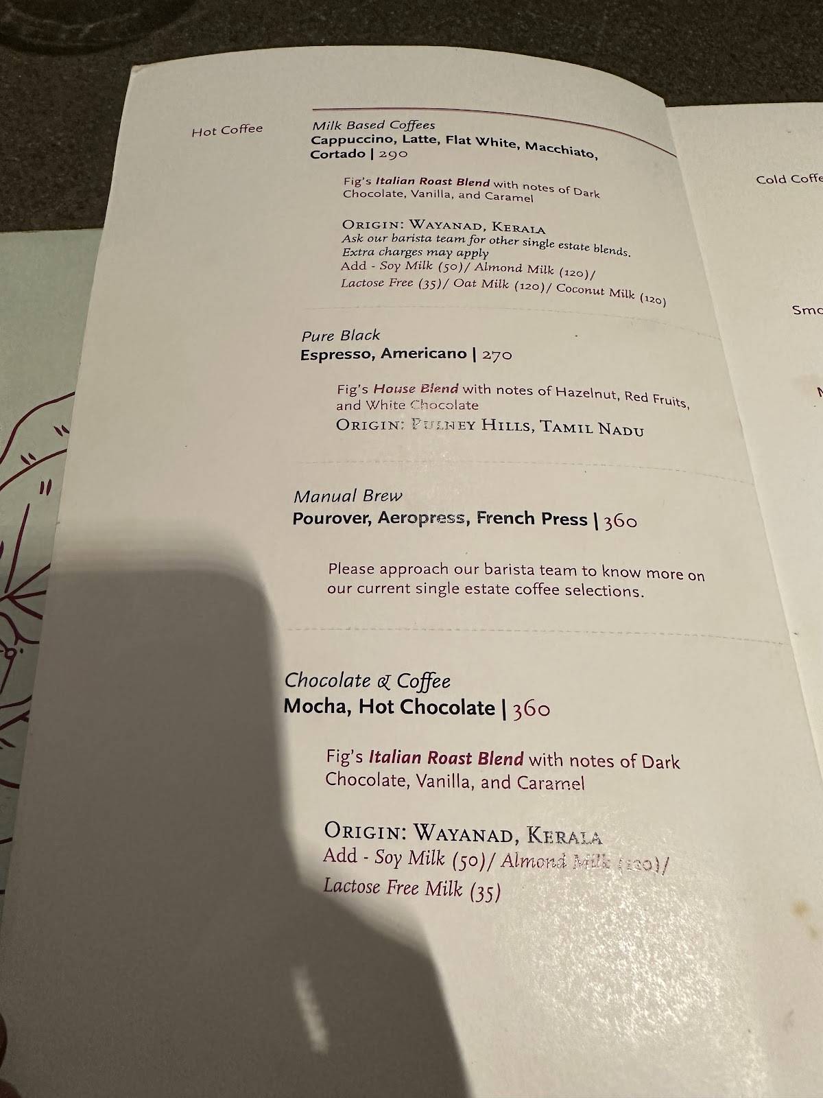 Menu at Fig at Malcha, New Delhi, 3/48, Malcha Marg, Market, Dharam Marg
