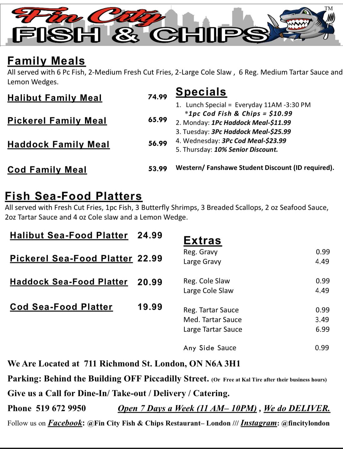 Menu at Fin City Fish & Chips Restaurant - London, London