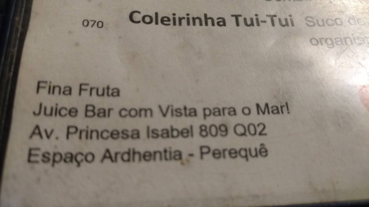 Menu at Fina Fruta pub & bar, Ilhabela, Av. Princesa Isabel