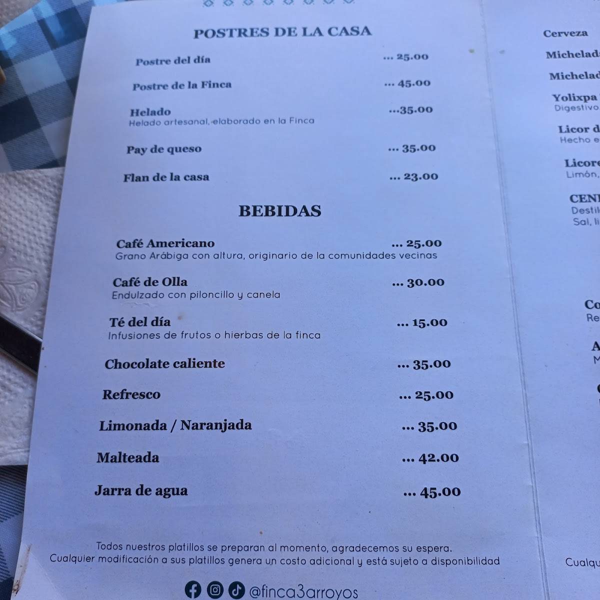Menu at Finca Santa Maria 3 Arroyos restaurant, Zacapoaxtla