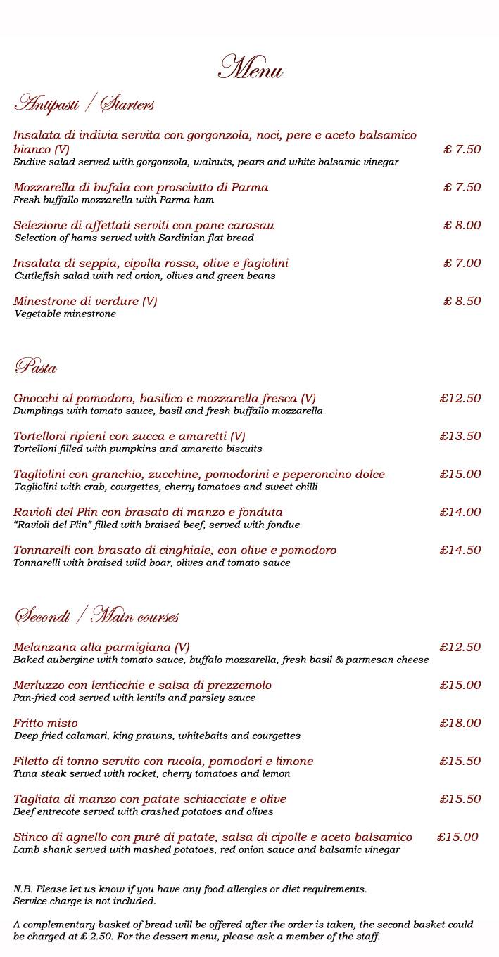 Menu at Fine Foods - Locanda del Melo restaurant, London