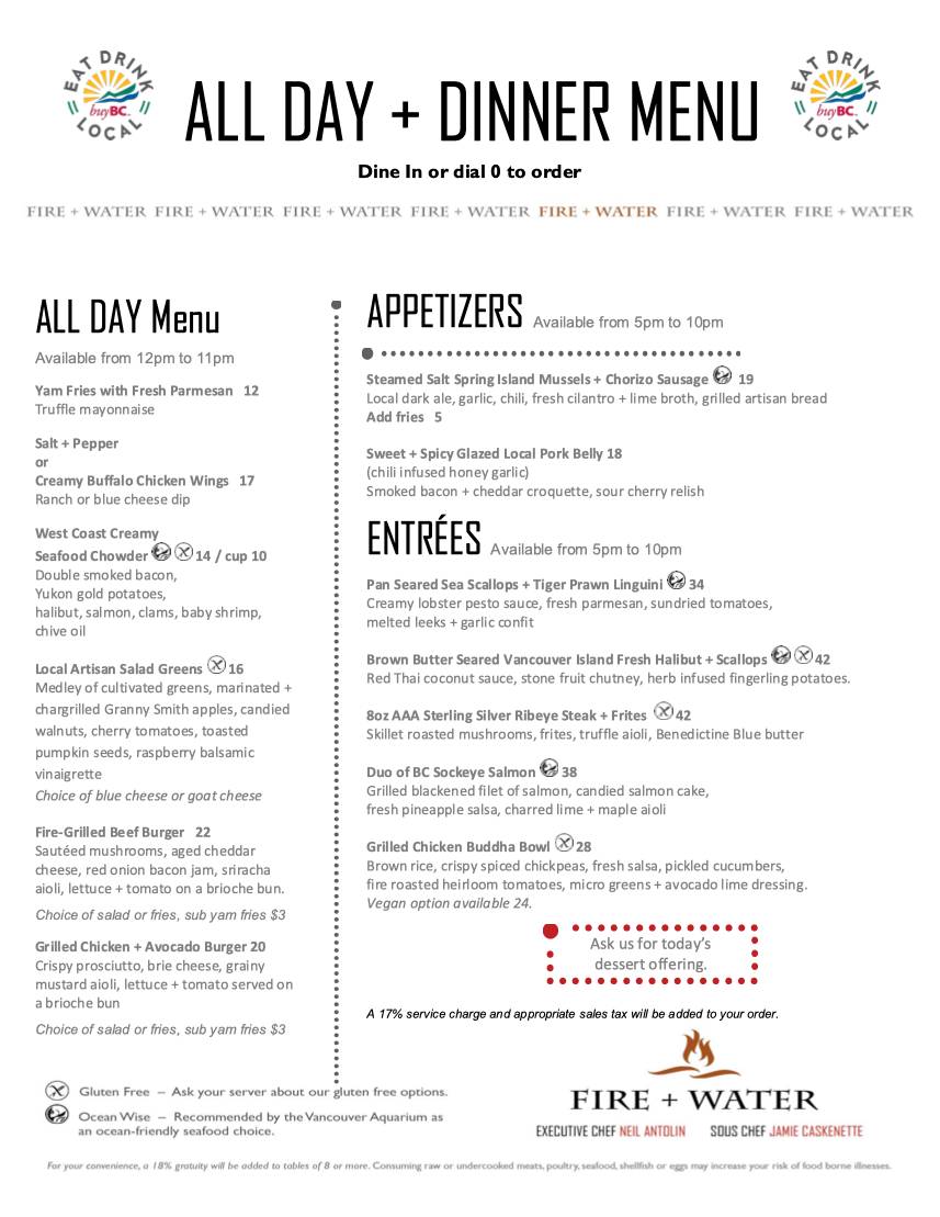 Menu at Fire + Water Restaurant, Victoria