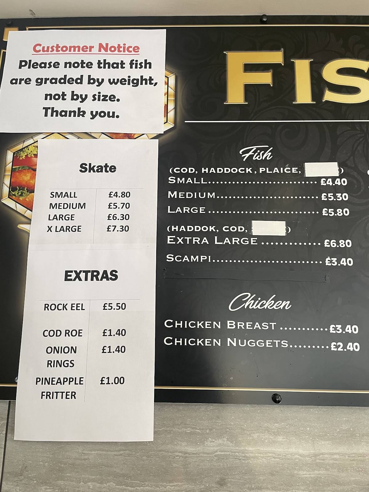 Menu at Fish 'n' Chips fast food, Lowestoft, Gresham Ave