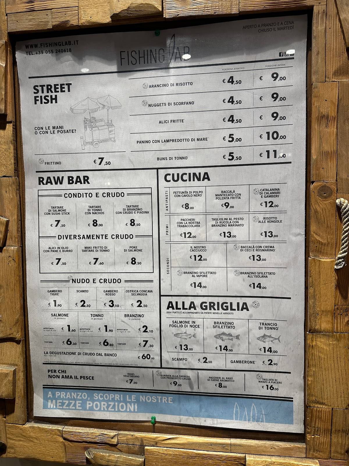 Speisekarte von Fishing Lab Alle Murate restaurant, Florenz