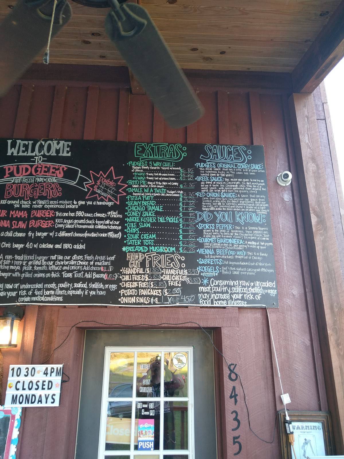 Menu at Pudgee's Eatery and Market restaurant, Floral City