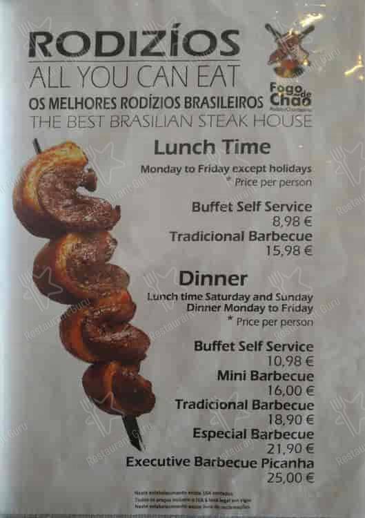 Menu em Fogo de Chão (Ubbo) restaurante, Amadora, Av. José Garcês