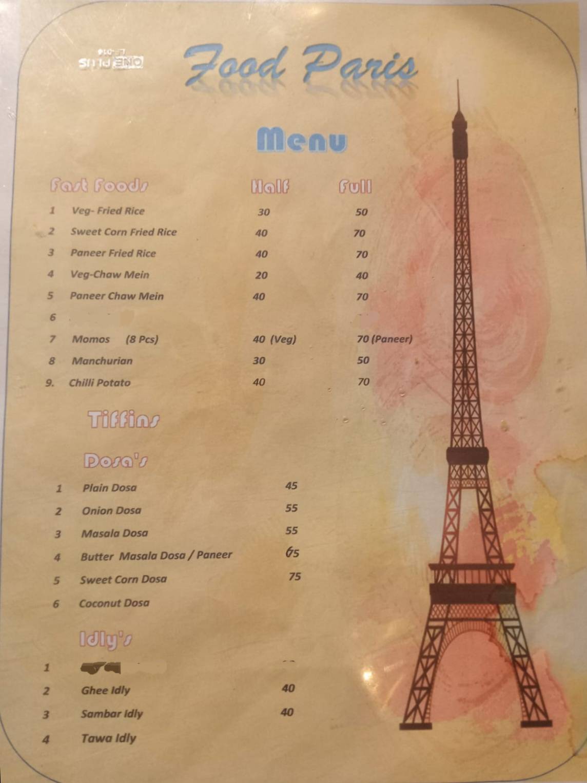 Menu at Food paris, Etah