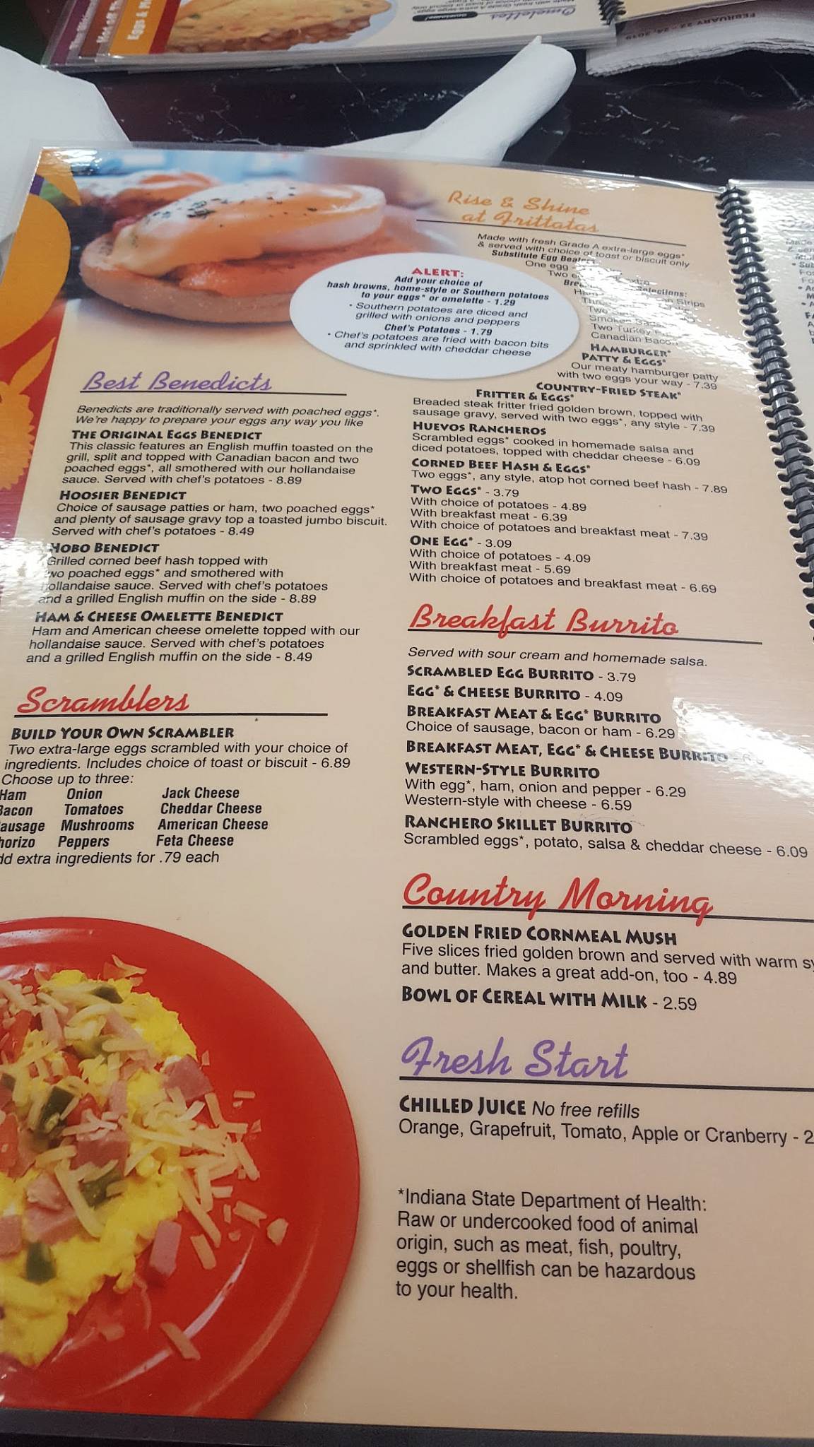 Menu at Frittatas Restaurant, Kokomo