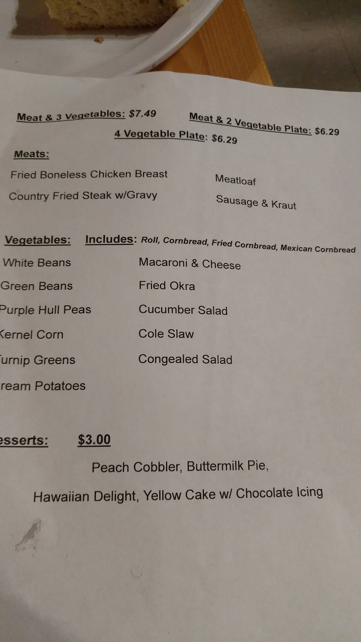 Menu at Garden Gate Café restaurant, Muscle Shoals