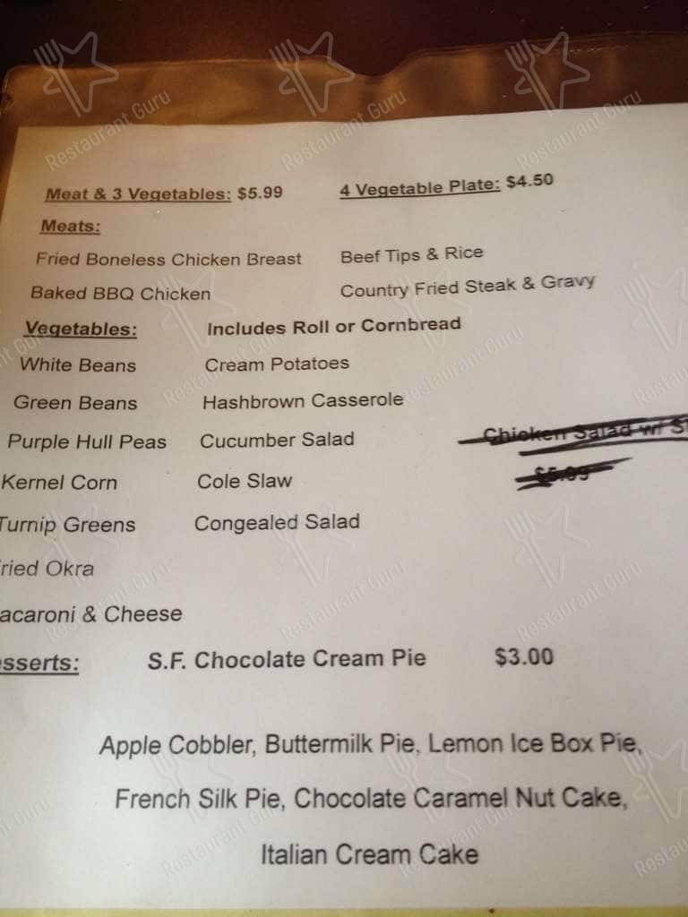 Menu at Garden Gate Café restaurant, Muscle Shoals