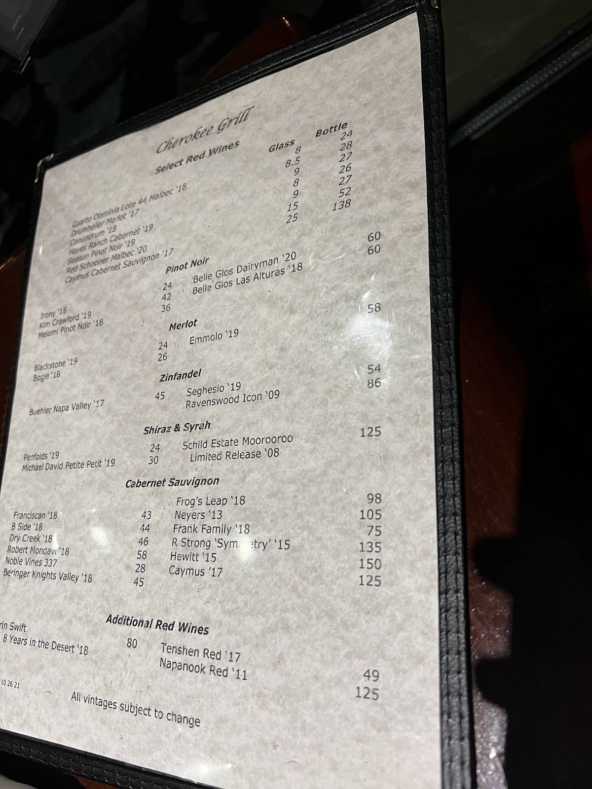 Menu at Cherokee Grill and Steakhouse, Gatlinburg