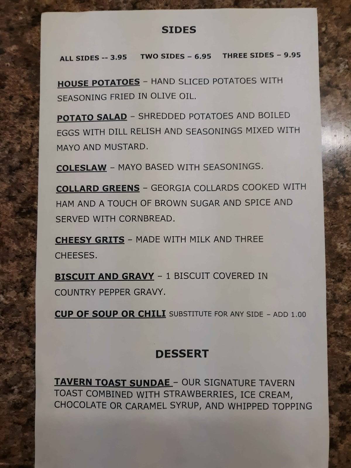 Menu at Timbers Log Cabin Restaurant, Gatlinburg, 600 Glades Rd #10