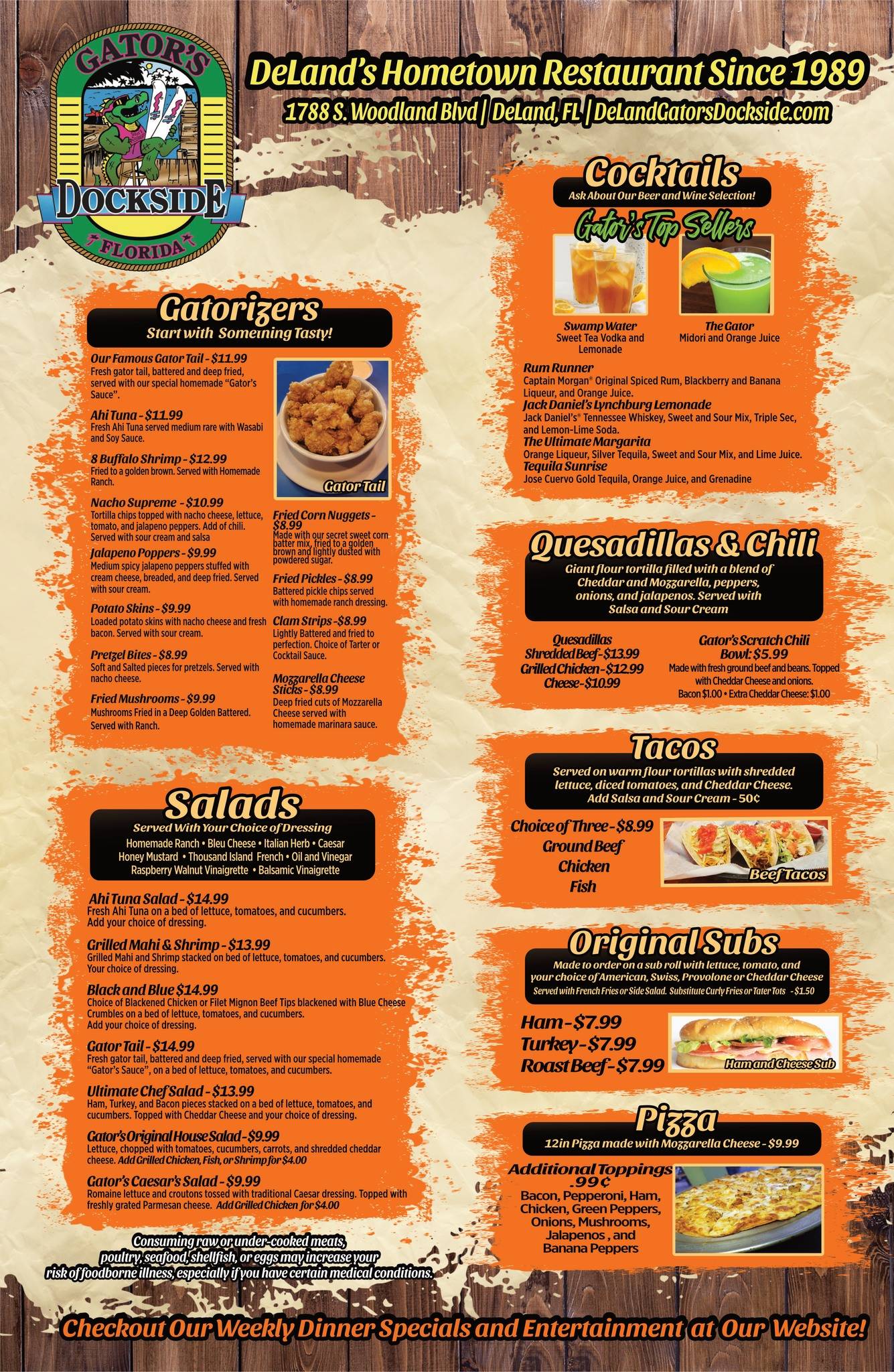 Menu at Gators Dockside DeLand restaurant, DeLand