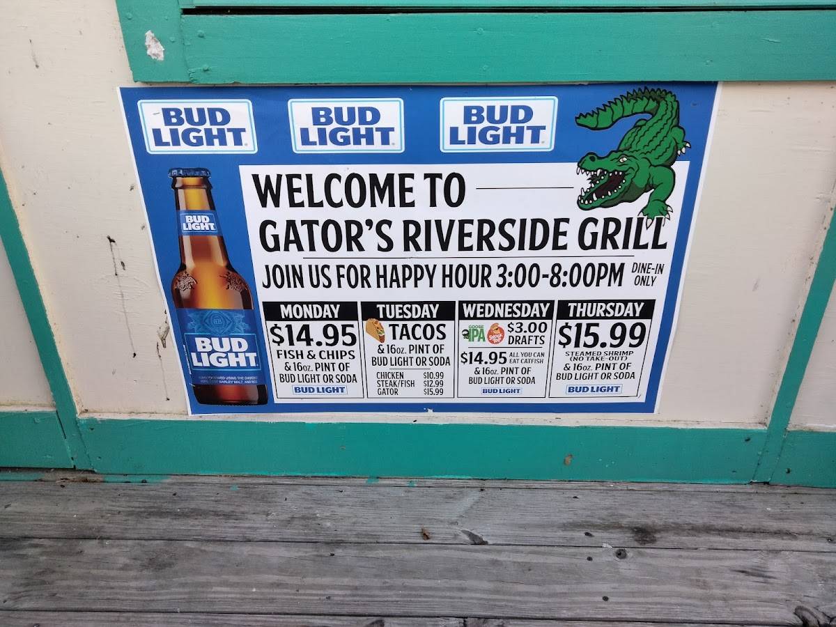 Menu at Gators Riverside Grille restaurant, Sanford