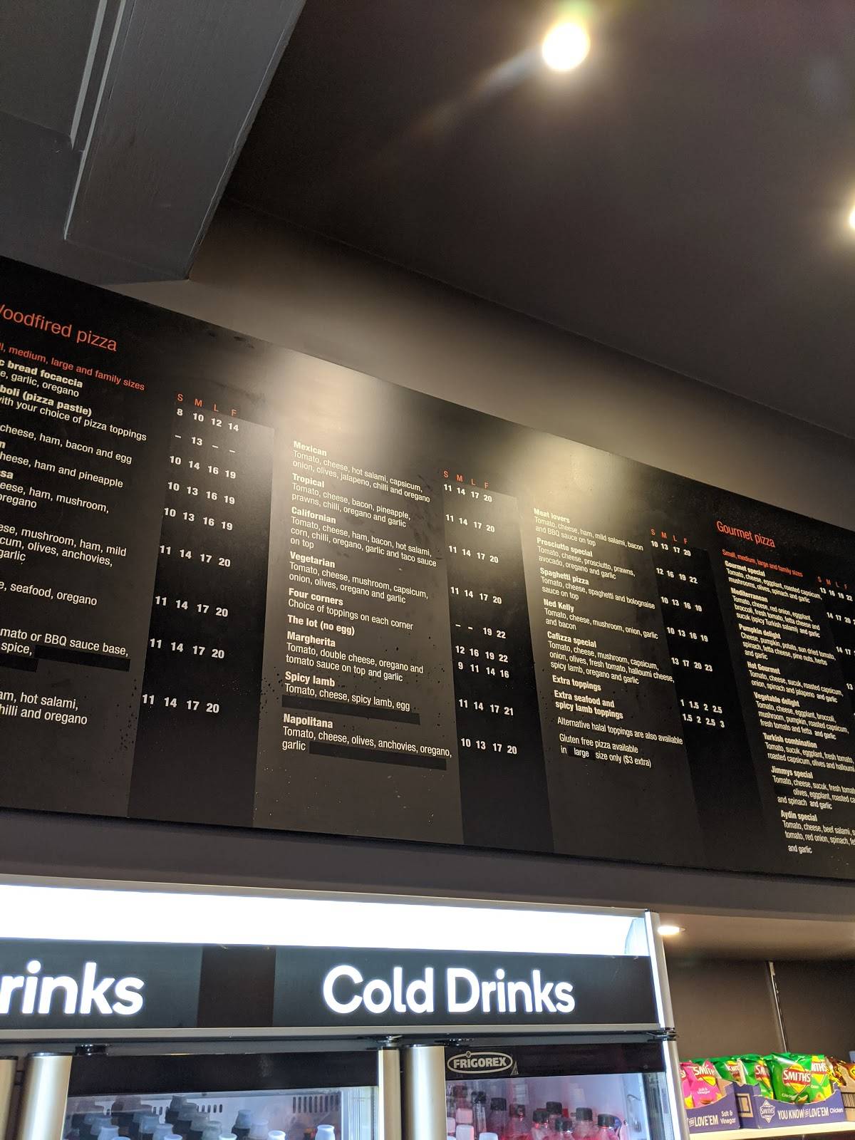 Menu at Cafizza restaurant, Geelong