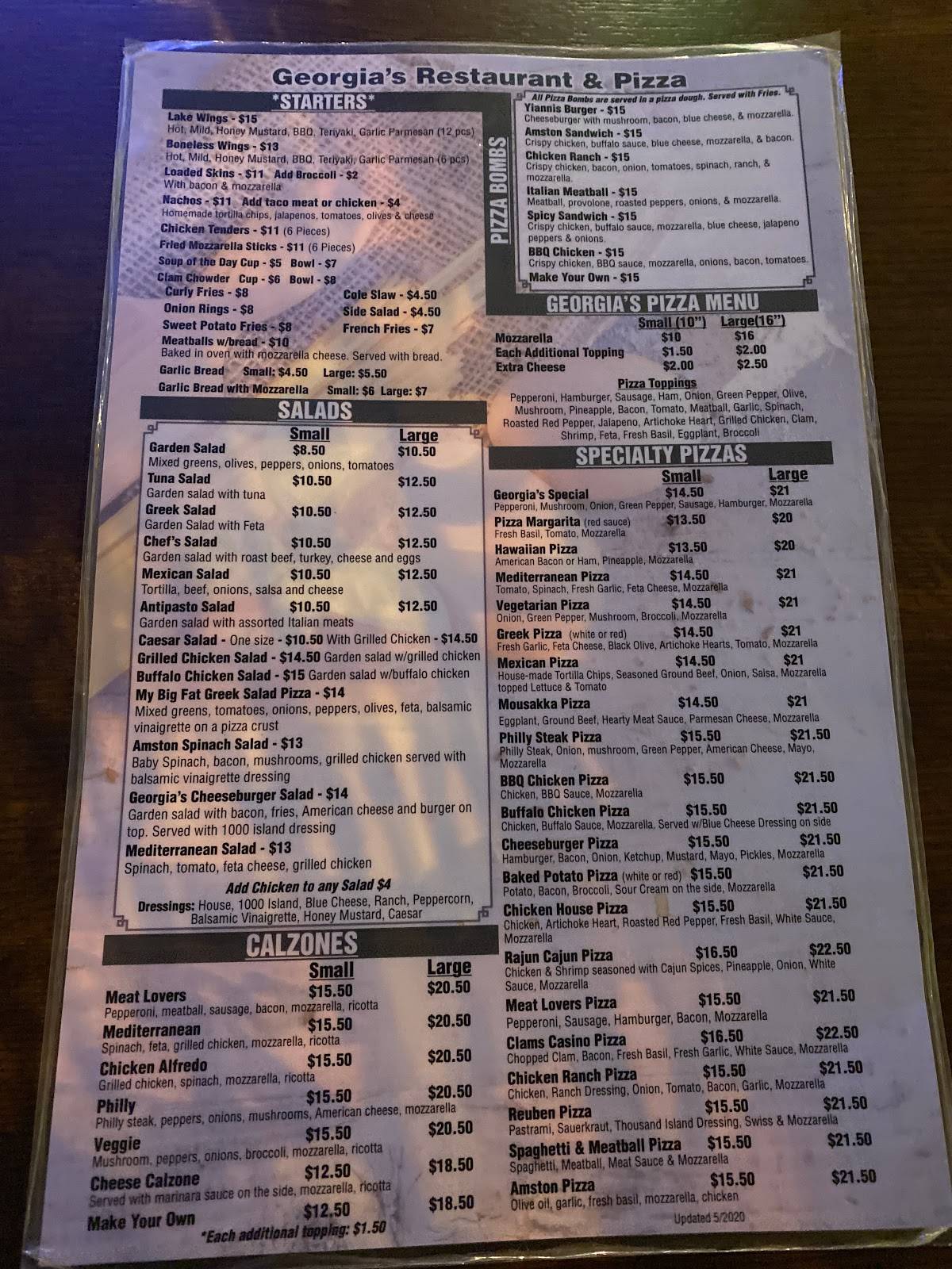 Menu at Georgia's Restaurant & Pizza, LLC, Hebron