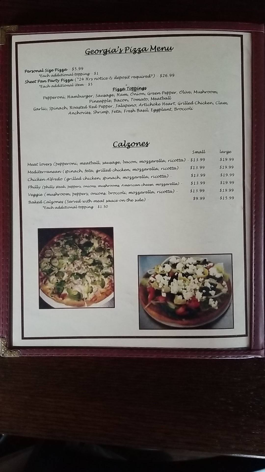 Menu at Georgia's Restaurant & Pizza, LLC, Hebron
