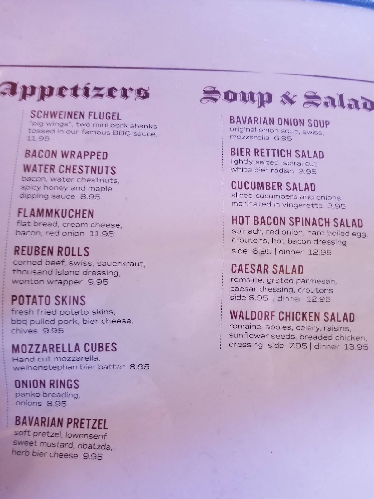 Menu at Von Rothenburg Bier Stube pub & bar, Germantown