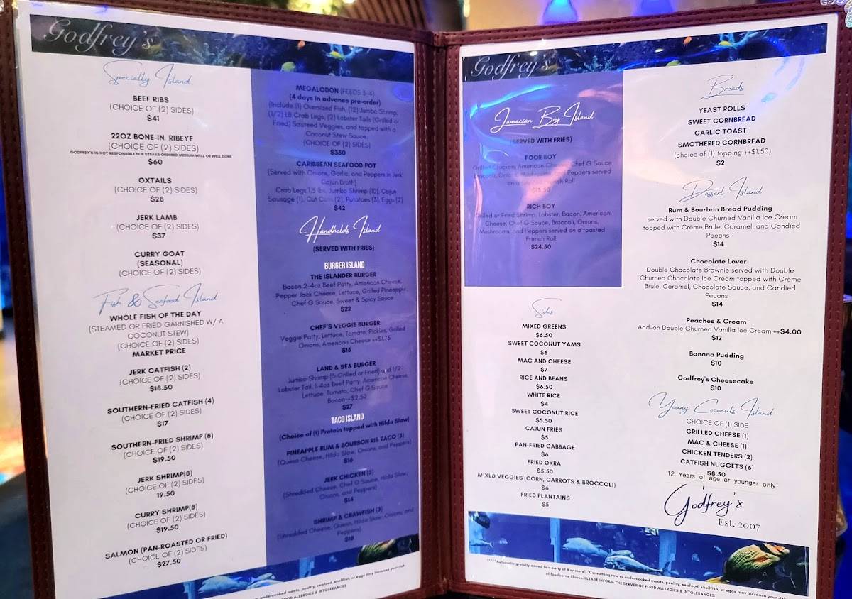 Menu at Godfrey's Flagship restaurant, Flowood