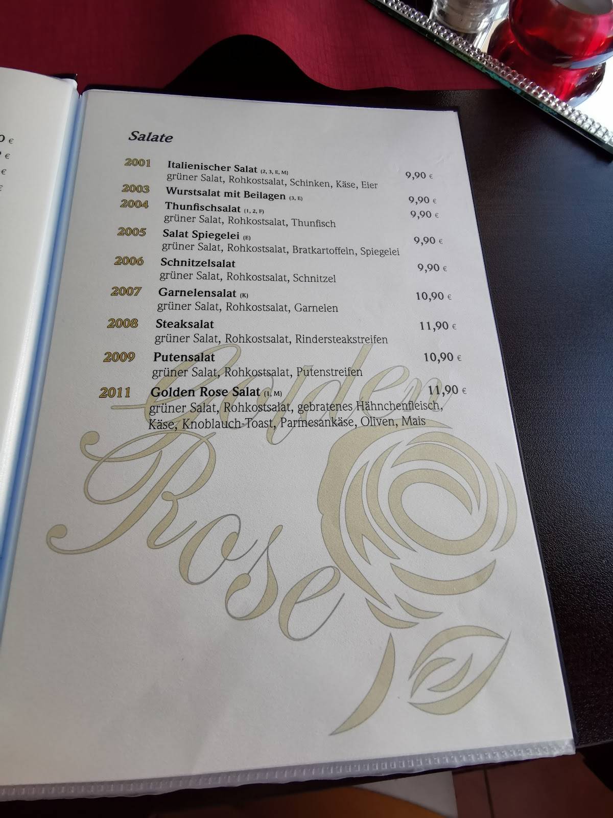 Menu at Golden Rose Restaurant, Saarbrücken