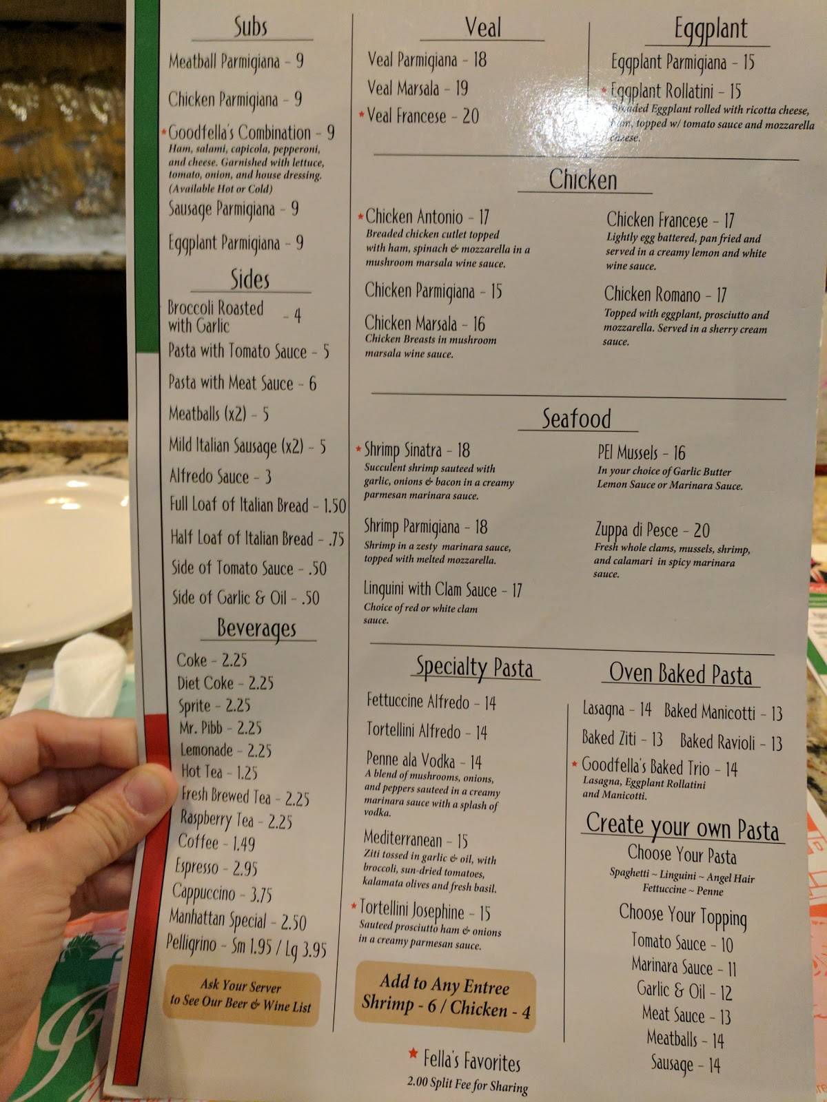 Menu at Goodfella's Pizzeria & Italian Restaurant, DeBary