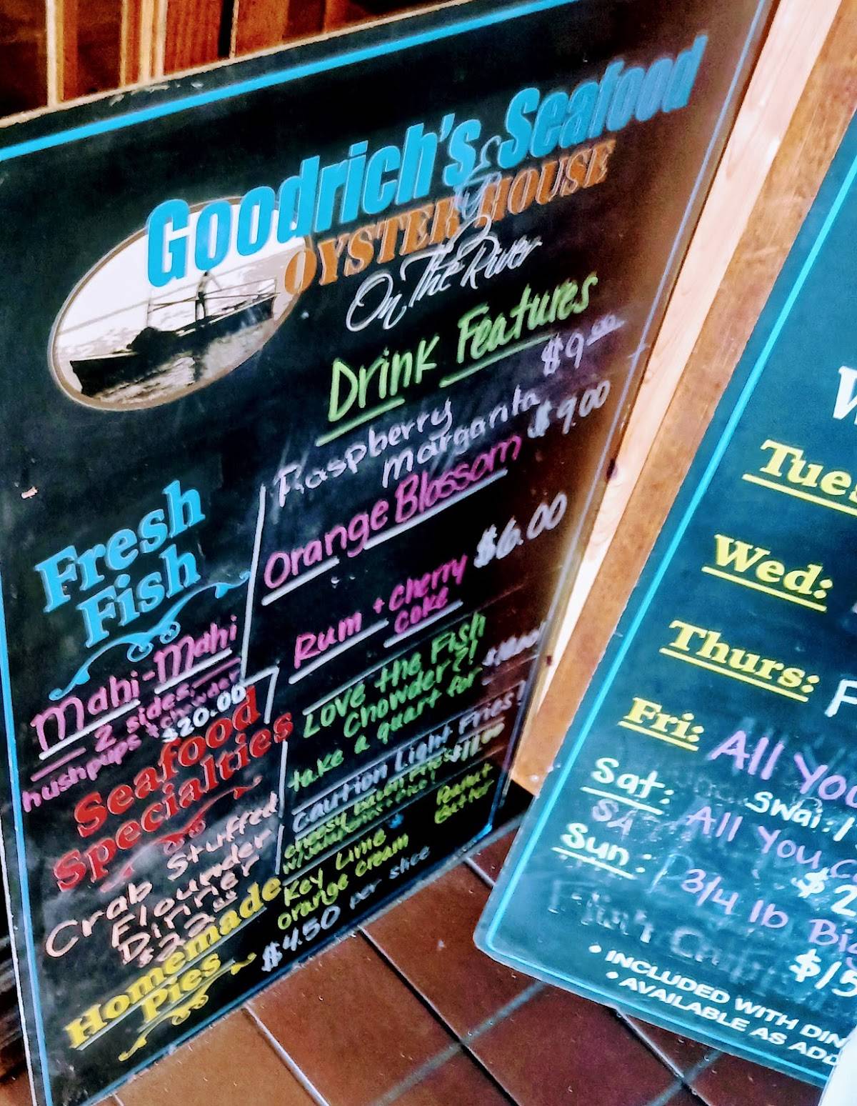 Menu at Goodrich Seafood & Oyster House restaurant, Oak Hill
