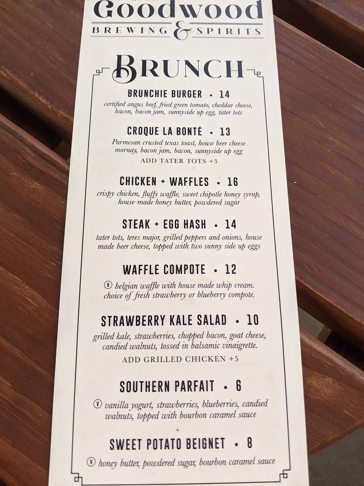 Menu at Goodwood Lexington restaurant, Lexington