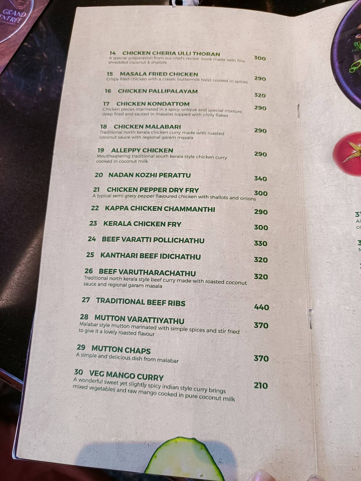 Menu at Grand Entree, Ernakulam