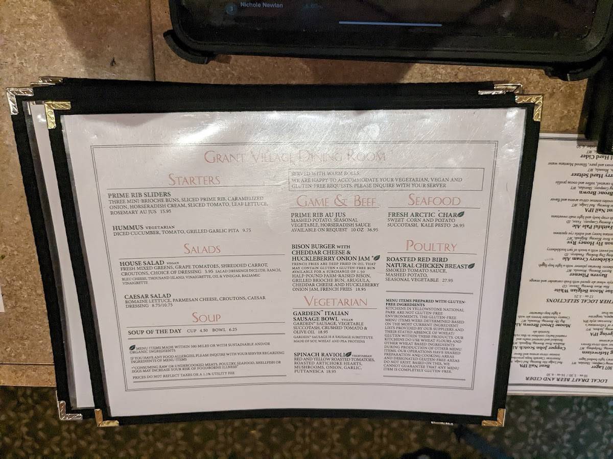 Menu at Grant Village Dining Room restaurant, USA, 550 Sculpin Ln