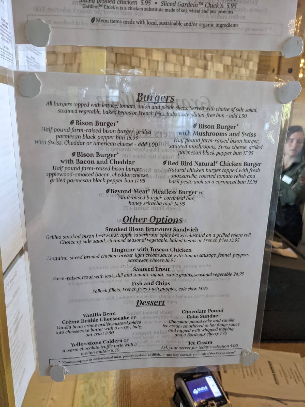 Menu at Grant Village Dining Room restaurant, USA, 550 Sculpin Ln