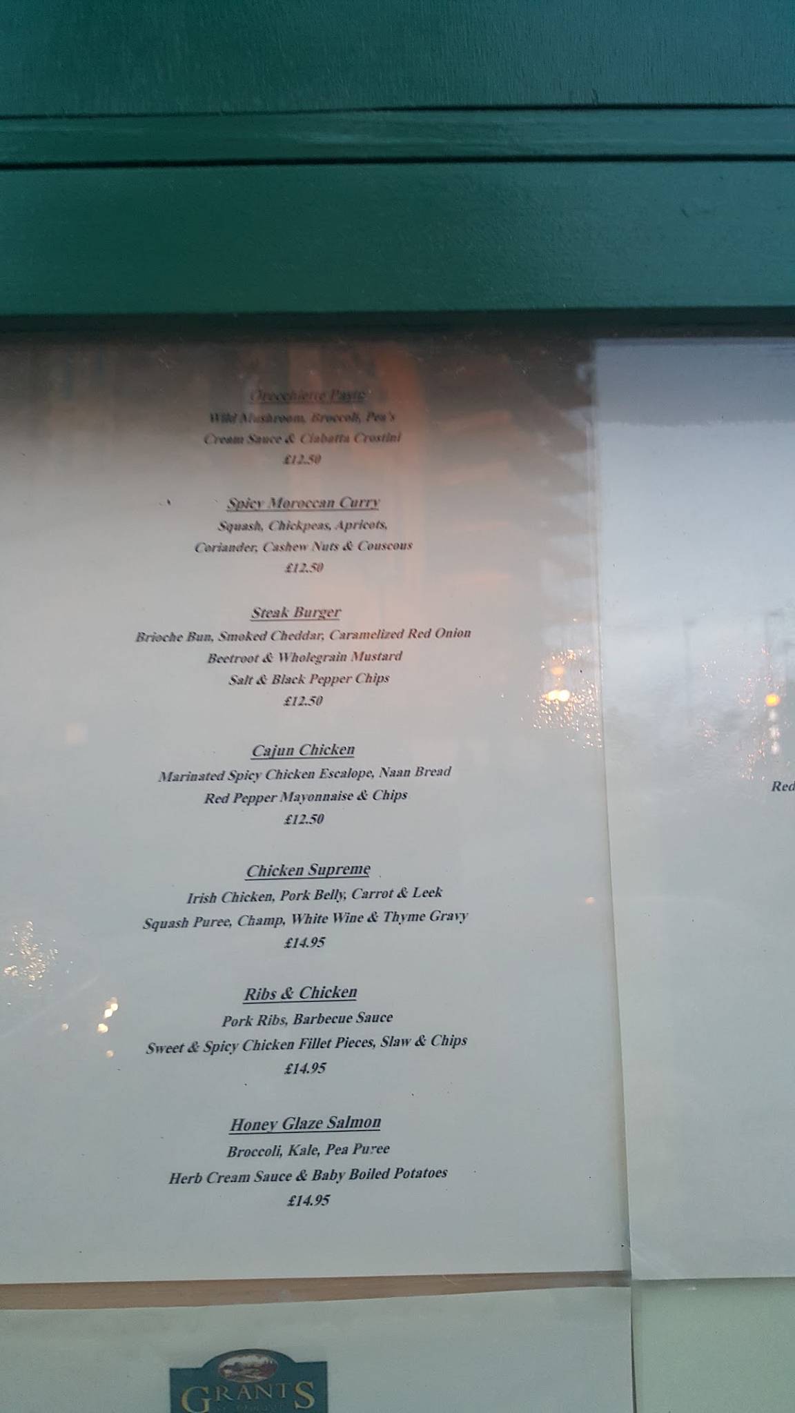 Menu at Grants of Omagh restaurant, Omagh